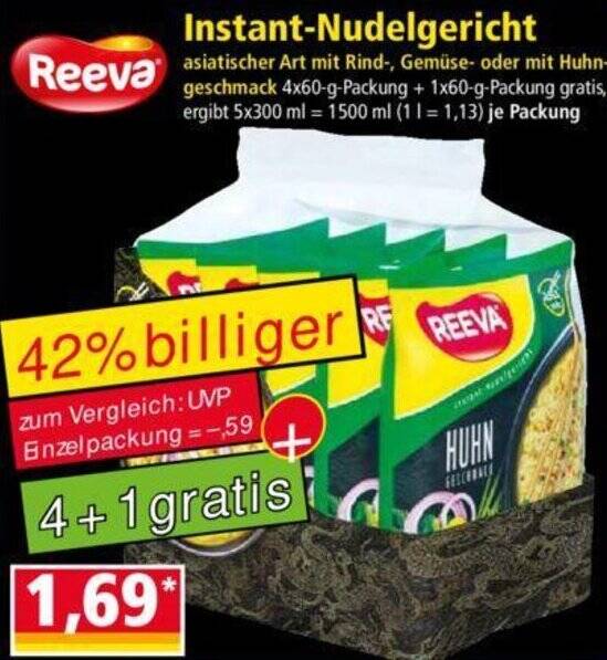 Reeva Instant-Nudelgericht 4x60 g Packung Angebot bei Norma