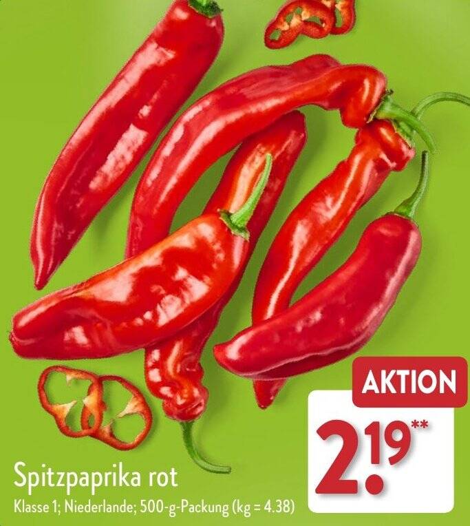 Spitzpaprika rot 500 g Packung Angebot bei Aldi Nord