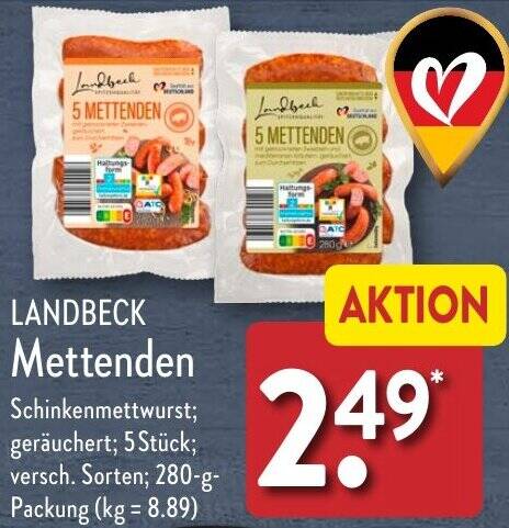 LANDBECK Mettenden 280 g Packung Angebot bei Aldi Nord