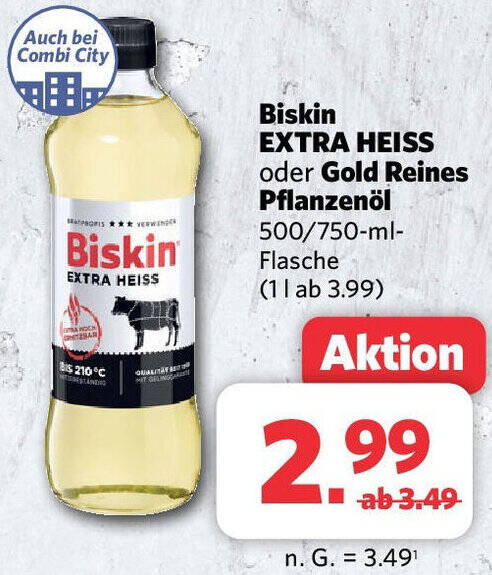 Biskin EXTRA HEISS oder Gold Reines Pflanzenöl 500/750 ml Flasche ...