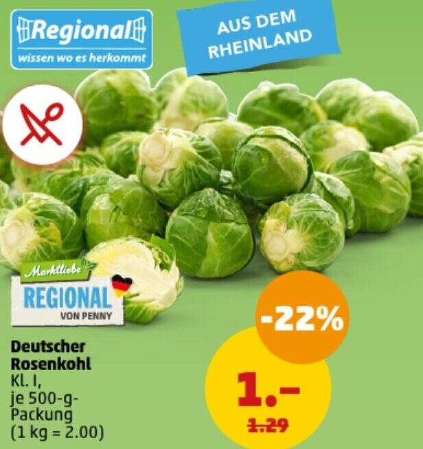 Deutscher Rosenkohl 500 g Packung Angebot bei PENNY