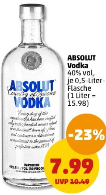 Absolut Vodka 0,5 Liter Flasche Angebot bei PENNY