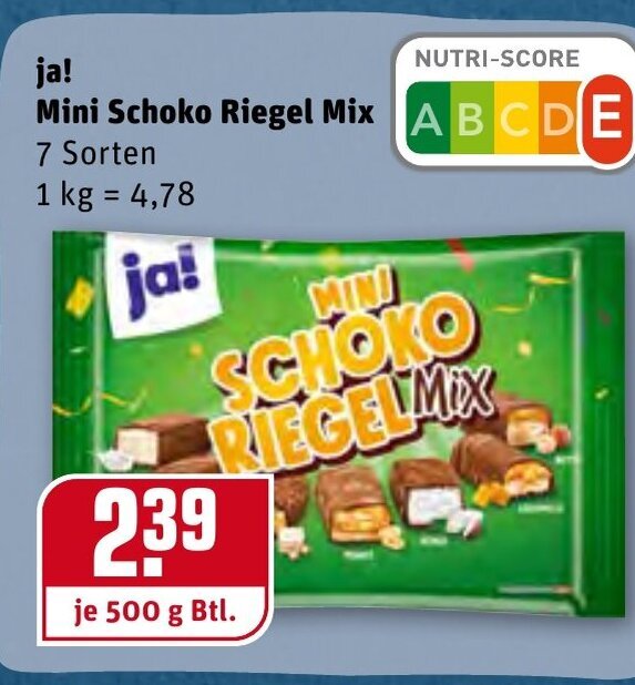 Ja! Mini Schoko Riegel Mix 500g Angebot bei REWE Center