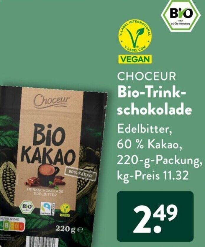 CHOCEUR Bio-Trinkschokolade 220 g Packung Angebot bei Aldi Süd