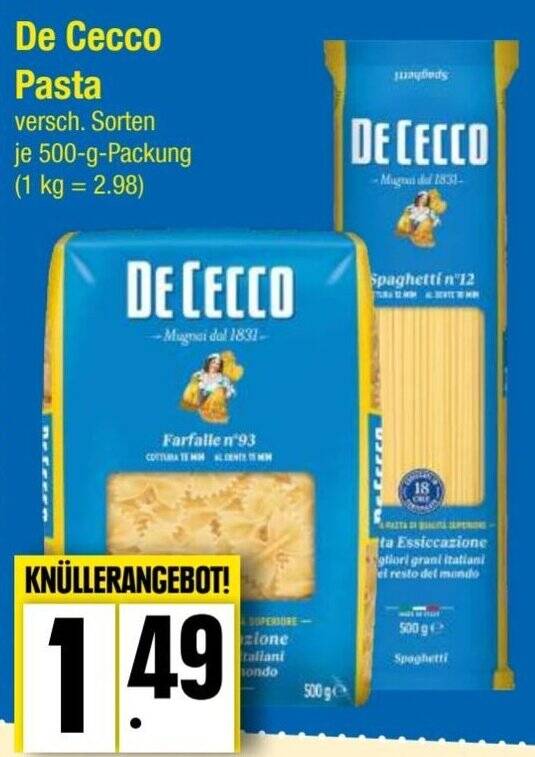 De Cecco Pasta 500 g Packung Angebot bei EDEKA Bandelt