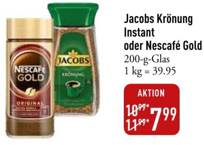 Jacobs Krönung Instant oder Nescafé Gold 200 g Glas Angebot bei Galeria ...