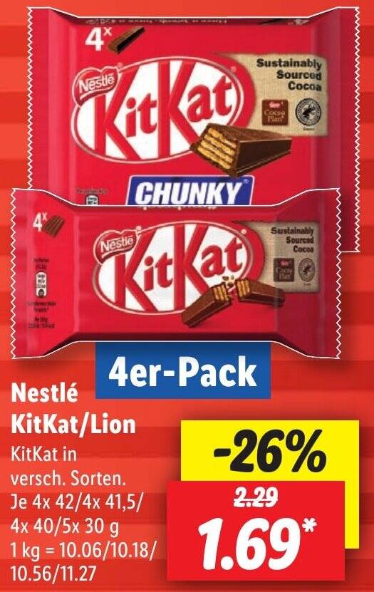 Nestlé KitKat/Lion KitKat 4x 42/4x 41,5/4x40/5x30 g Angebot bei Lidl