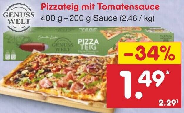 GENUSS WELT Pizzateig mit Tomatensauce 400 g +200 g Sauce Angebot bei ...