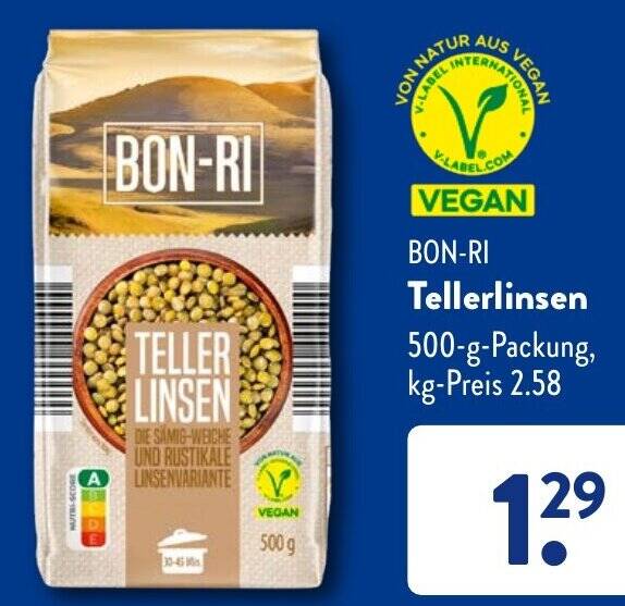 BON-RI Tellerlinsen 500 g Packung Angebot bei Aldi Süd
