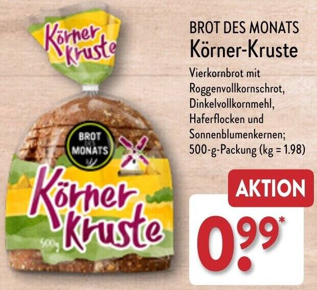 BROT DES MONATS Körner-Kruste 500 g Packung Angebot bei Aldi Nord