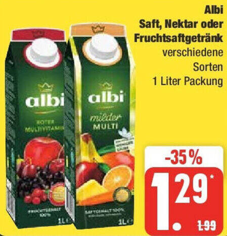Albi Saft, Nektar oder Fruchtsaftgetränk 1 Liter Packung Angebot bei Edeka