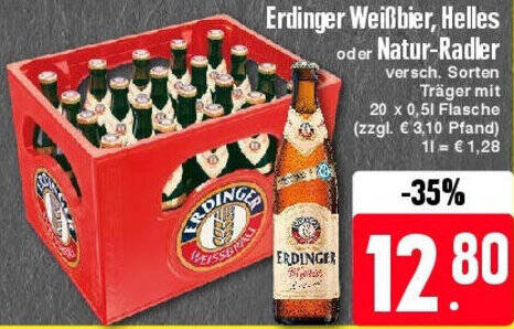 Erdinger Weißbier, Helles oder Natur-Radler 20x0,5 L Flasche Angebot ...