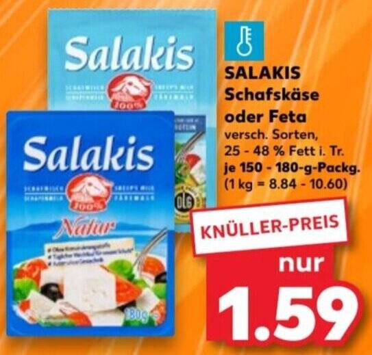 SALAKIS Schafskäse oder Feta 150-180 g Packg. Angebot bei Kaufland