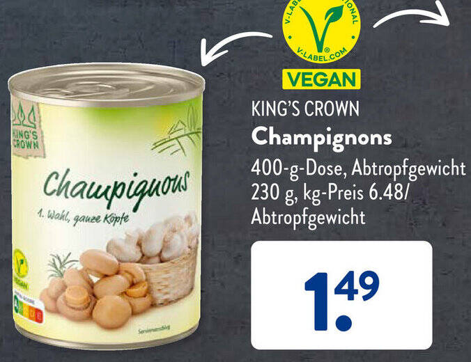 KING'S CROWN Champignons 400 g Dose Angebot bei Aldi Süd