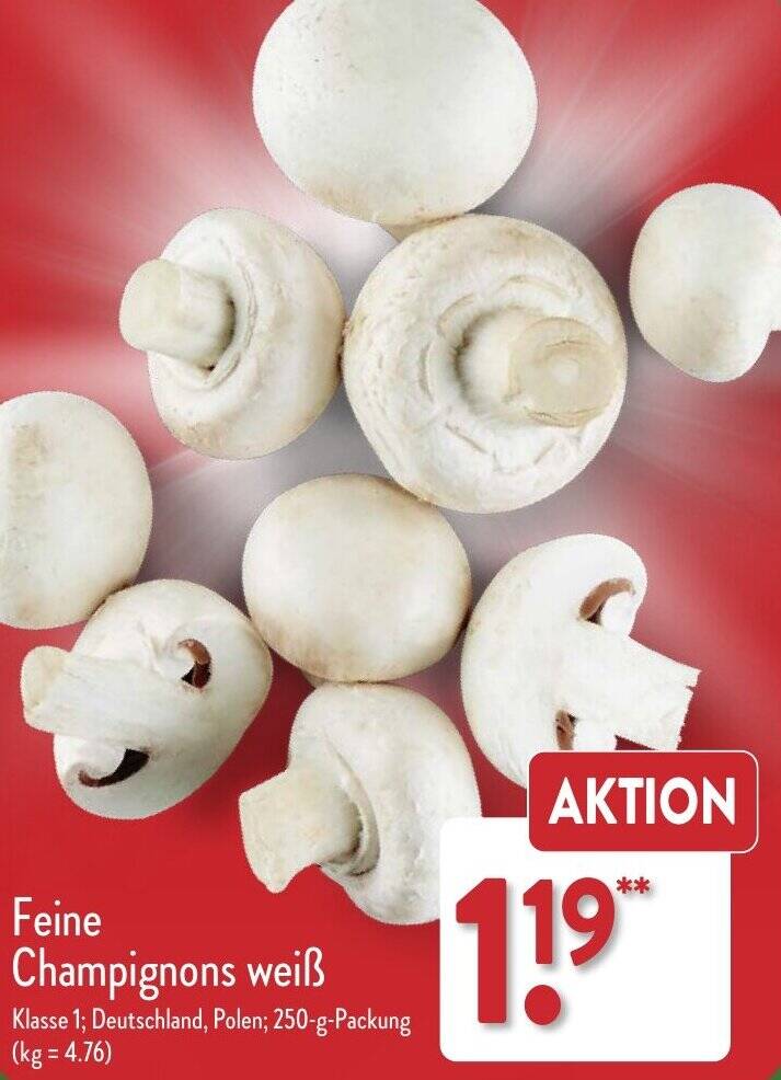 Feine Champignons weiß 250 g Packung Angebot bei Aldi Nord