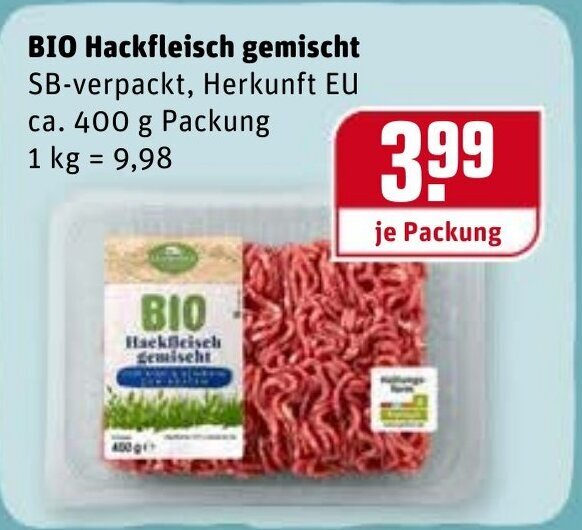 Bio Hackfleisch, gemischt 400g Angebot bei REWE Center