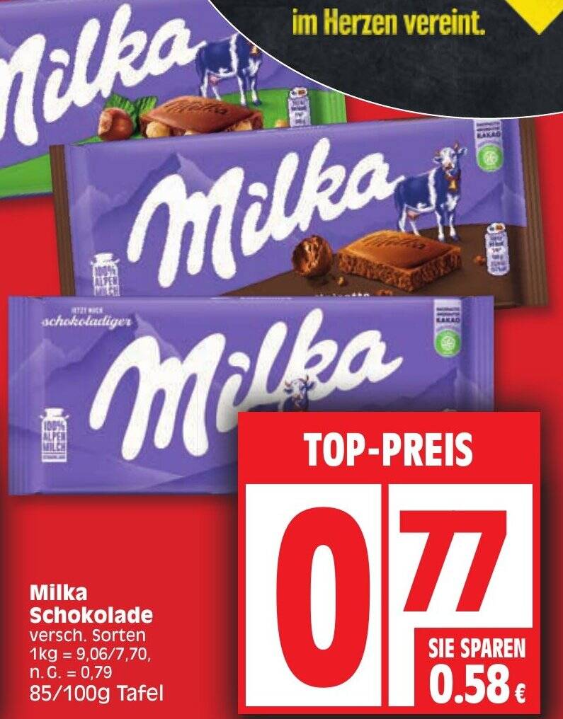 Milka Schokolade 85/100g Tafel Angebot bei Edeka