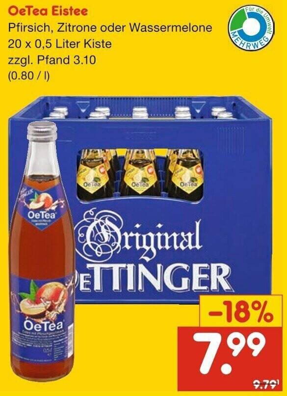OeTea Eistee 20 x 0,5 Liter Kiste Angebot bei Netto Getränke Discount