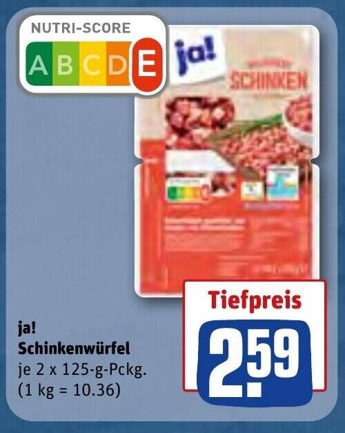 ja! Schinkenwürfel je 2 x 125 g Angebot bei REWE