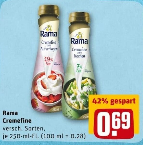 Rama Cremefine 250ml Angebot bei REWE PETZ