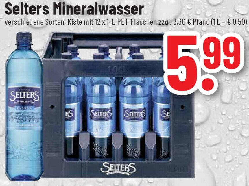 Selters Mineralwasser 12x1 L PET Flaschen Angebot bei trinkgut