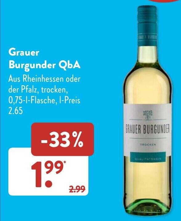 Grauer Burgunder QbA 750ml Angebot bei Aldi Süd