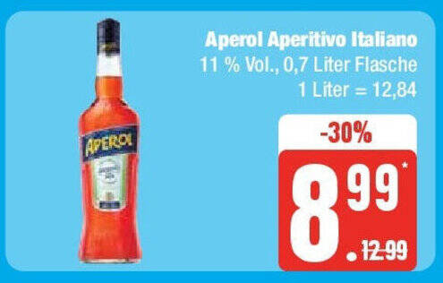 Aperol Aperitivo Italiano 11 % Vol., 0,7 Liter Flasche Angebot bei Edeka
