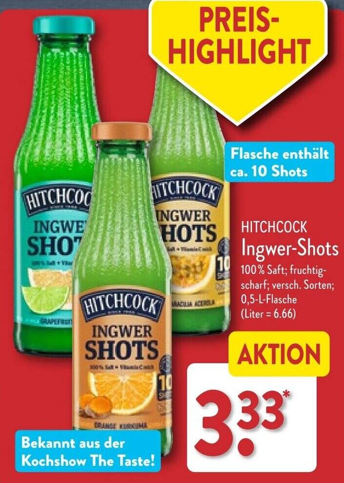 HITCHCOCK Ingwer-Shots 0,5 L Flasche Angebot bei Aldi Nord