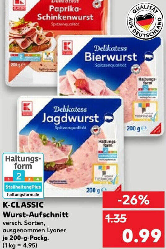 K-CLASSIC Wurst-Aufschnitt 200 g Packg. Angebot bei Kaufland