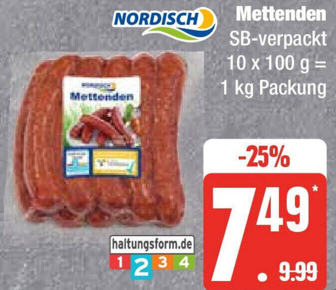 NORDISCH Mettenden 1 kg Packung Angebot bei Edeka