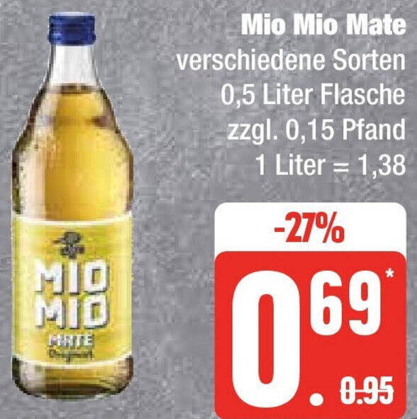 Mio Mio Mate 0,5 Liter Flasche Angebot bei Edeka