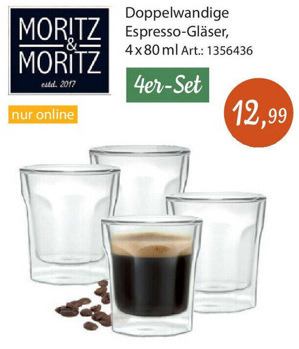 MORITZ& MORITZ Doppelwandige Espresso-Gläser, 4x80ml Angebot bei Zurbrüggen