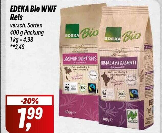 EDEKA Bio WWF Reis 400 g Packung Angebot bei Simmel