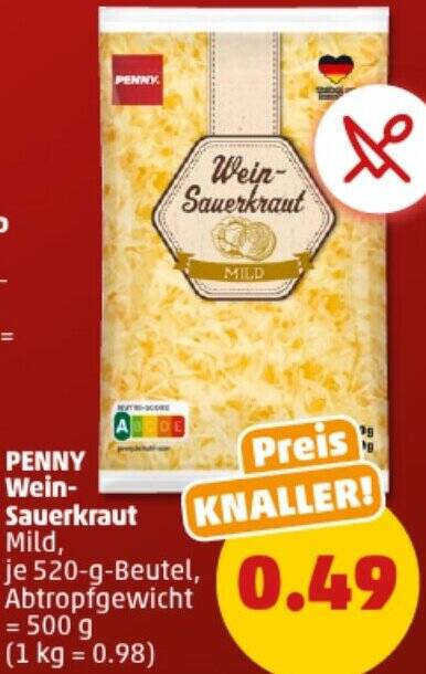 PENNY Wein-Sauerkraut 520 g Beutel Angebot bei PENNY