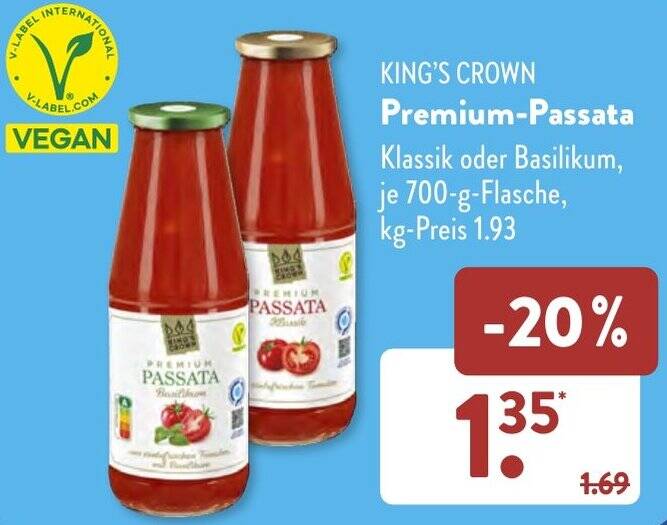 KING'S CROWN Premium-Passata 700 g Flasche Angebot bei Aldi Süd