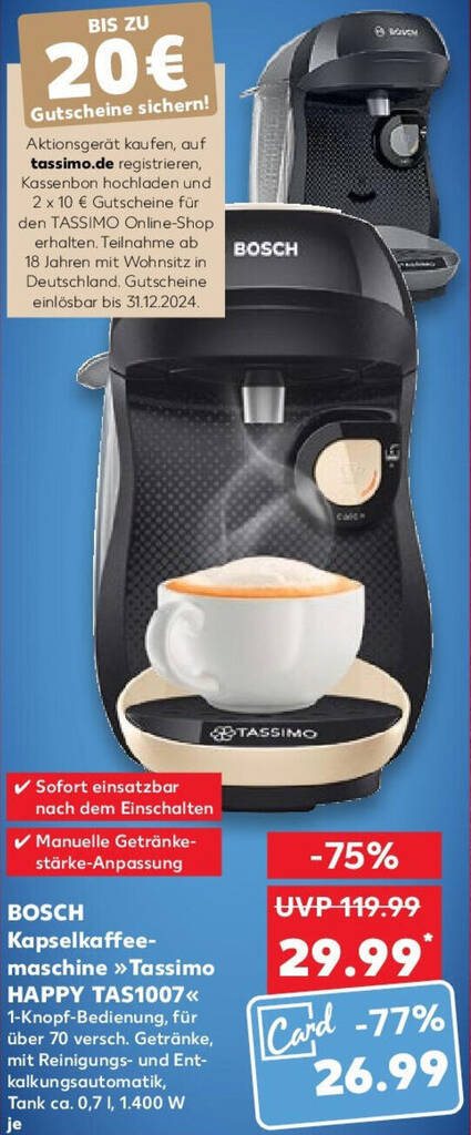 BOSCH Kapselkaffeemaschine Tassimo HAPPY TAS1007 Angebot bei Kaufland