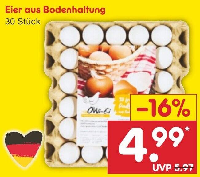 Eier aus Bodenhaltung 30 Stück Angebot bei Netto Marken-Discount