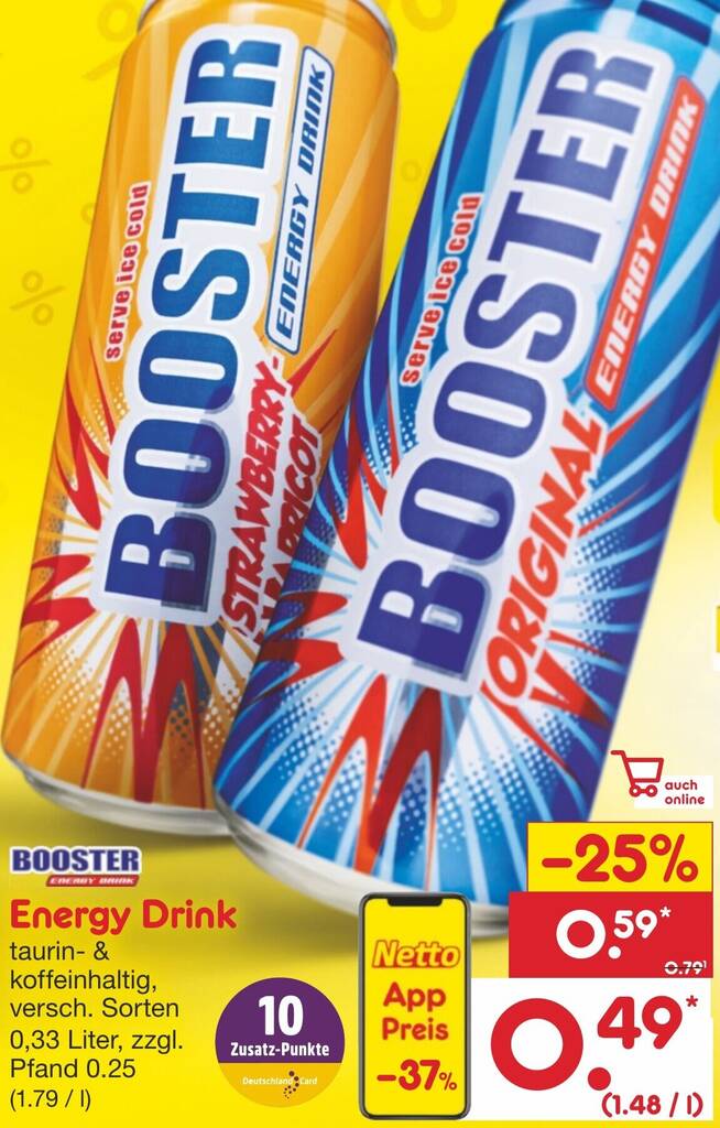 BOOSTER Energy Drink 0,33 Liter Angebot bei Netto Marken-Discount