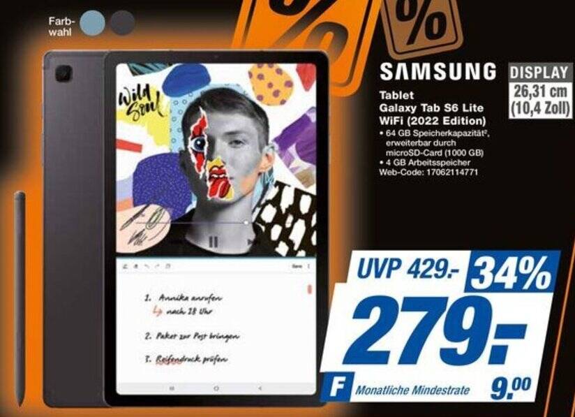SAMSUNG Tablet Galaxy Tab S6 Lite WiFi (2022 Edition) Angebot bei HEM ...
