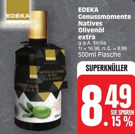 EDEKA Genussmomente Natives Olivenöl extra 500ml Flasche Angebot bei Edeka