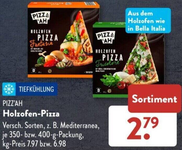 PIZZ'AH Holzofen-Pizza 350-400 g Packung Angebot bei Aldi Süd