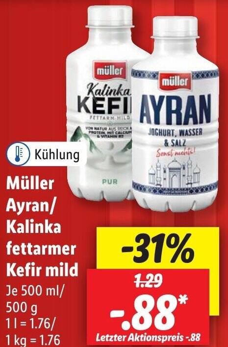 Müller Ayran/ Kalinka fettarmer Kefir mild 500 ml/500 g Angebot bei Lidl