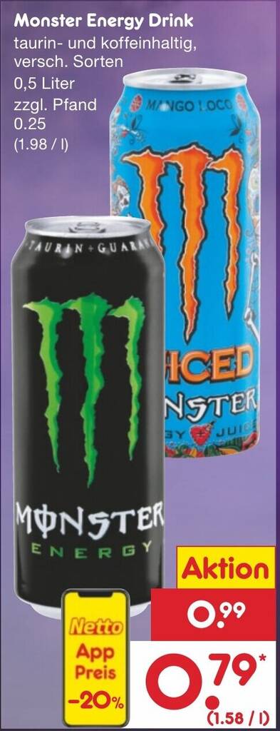 Monster Energy Drink 0,5 Liter Angebot bei Netto Marken-Discount
