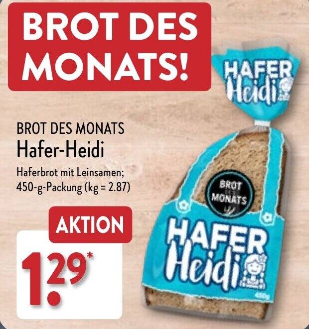 BROT DES MONATS Hafer-Heidi 450 g Packung Angebot bei Aldi Nord