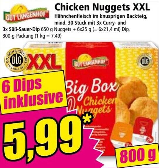 Gut Langenhof Chicken Nuggets XXL 800 g Packung Angebot bei Norma