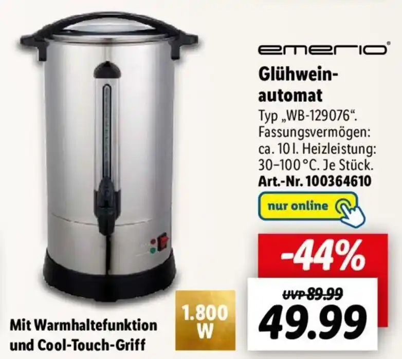 Emerio Glühweinautomat ,,WB-129076" Angebot bei Lidl
