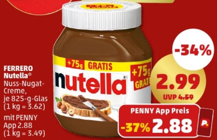 FERRERO Nutella 825 g Glas Angebot bei PENNY