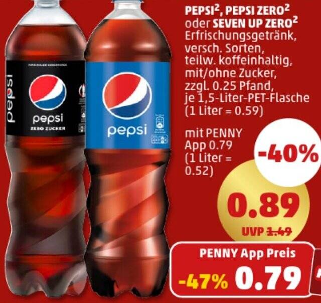 PEPSI, PEPSI ZERO oder SEVEN UP ZERO 1,5 Liter Angebot bei PENNY