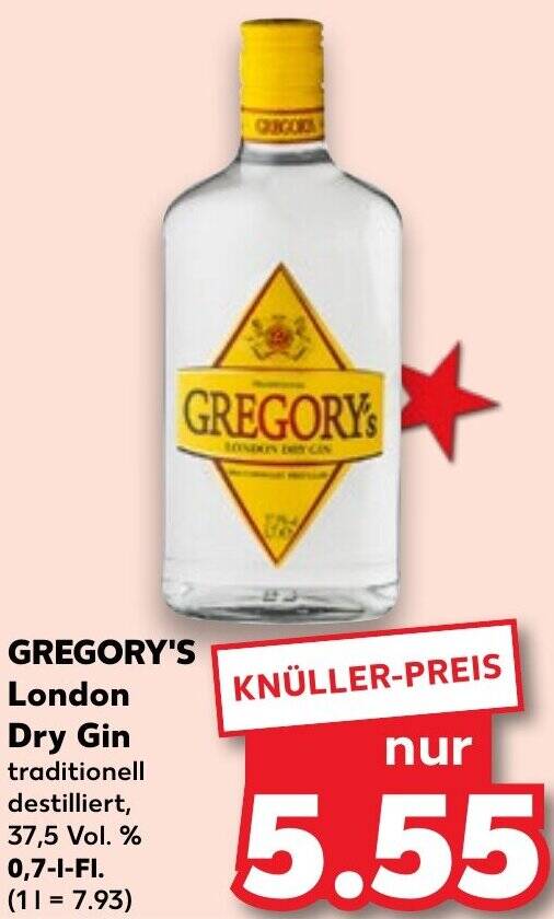 GREGORY'S London Dry Gin 0,7 L-Fl. Angebot bei Kaufland