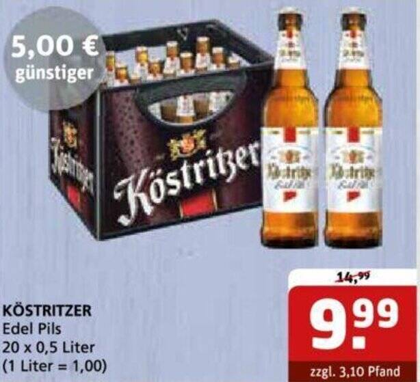 KÖSTRITZER Edel Pils 20 x 0,5 Liter Angebot bei Getränke Quelle